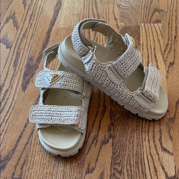 Prada | Shoes | Prada Kids Beige Textured Sandals | Poshmark